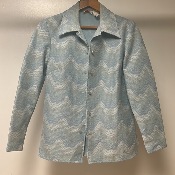 Vintage | Tops | Vintage Lady Carol Blue Sparkle Shirt Jacket Union ...